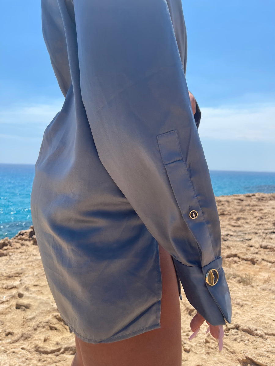 Shadow Blue Satin Shirt – Sheen London Limited